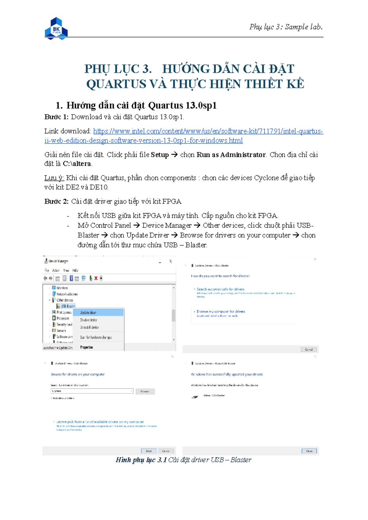 LAB0 - hgytr - PHỤ LỤC 3. HƯỚNG DẪN CÀI ĐẶT QUARTUS VÀ THỰC HIỆN THIẾT ...