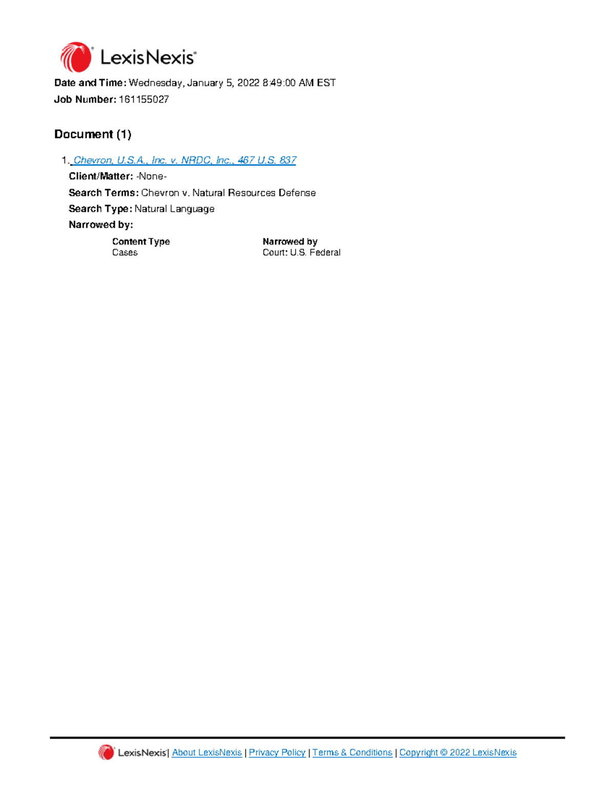 Chevron U.S.A. Inc. v. NRDC Inc - | About LexisNexis | Privacy Policy ...