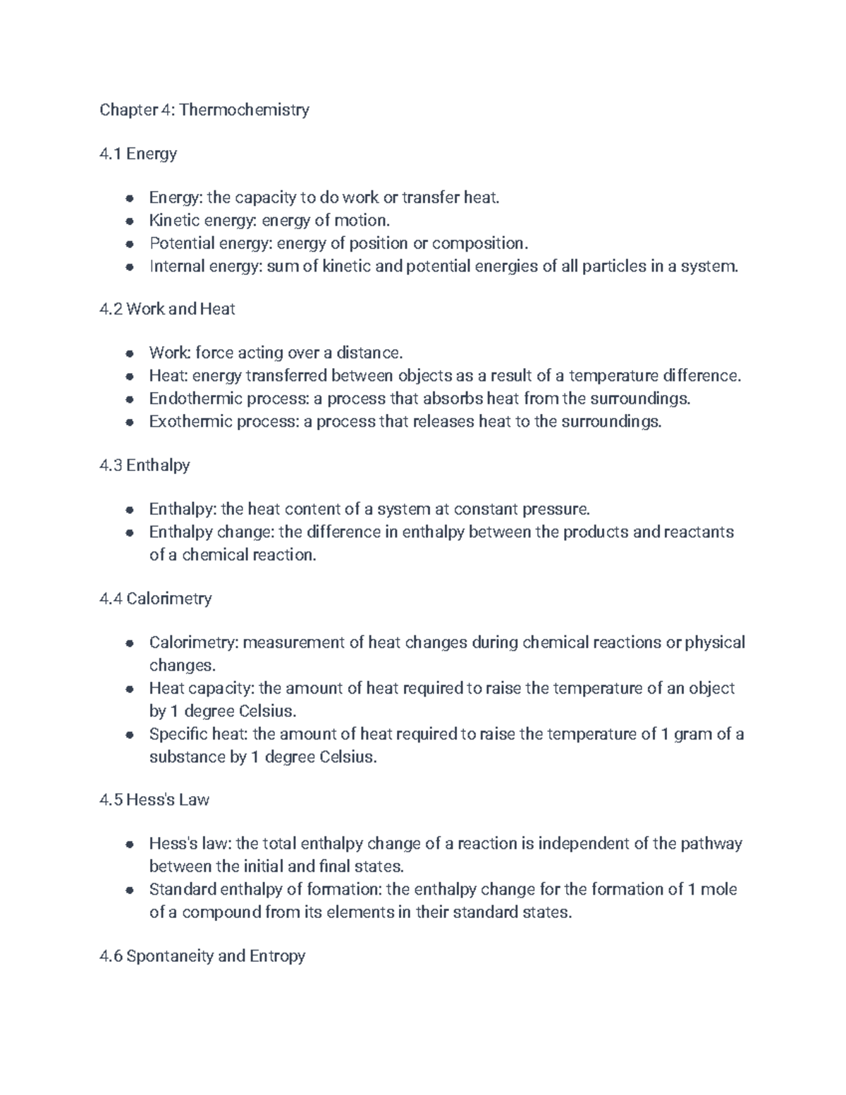 Chem 4 - Chemistry chapter 4 notes - Chapter 4: Thermochemistry 4 ...