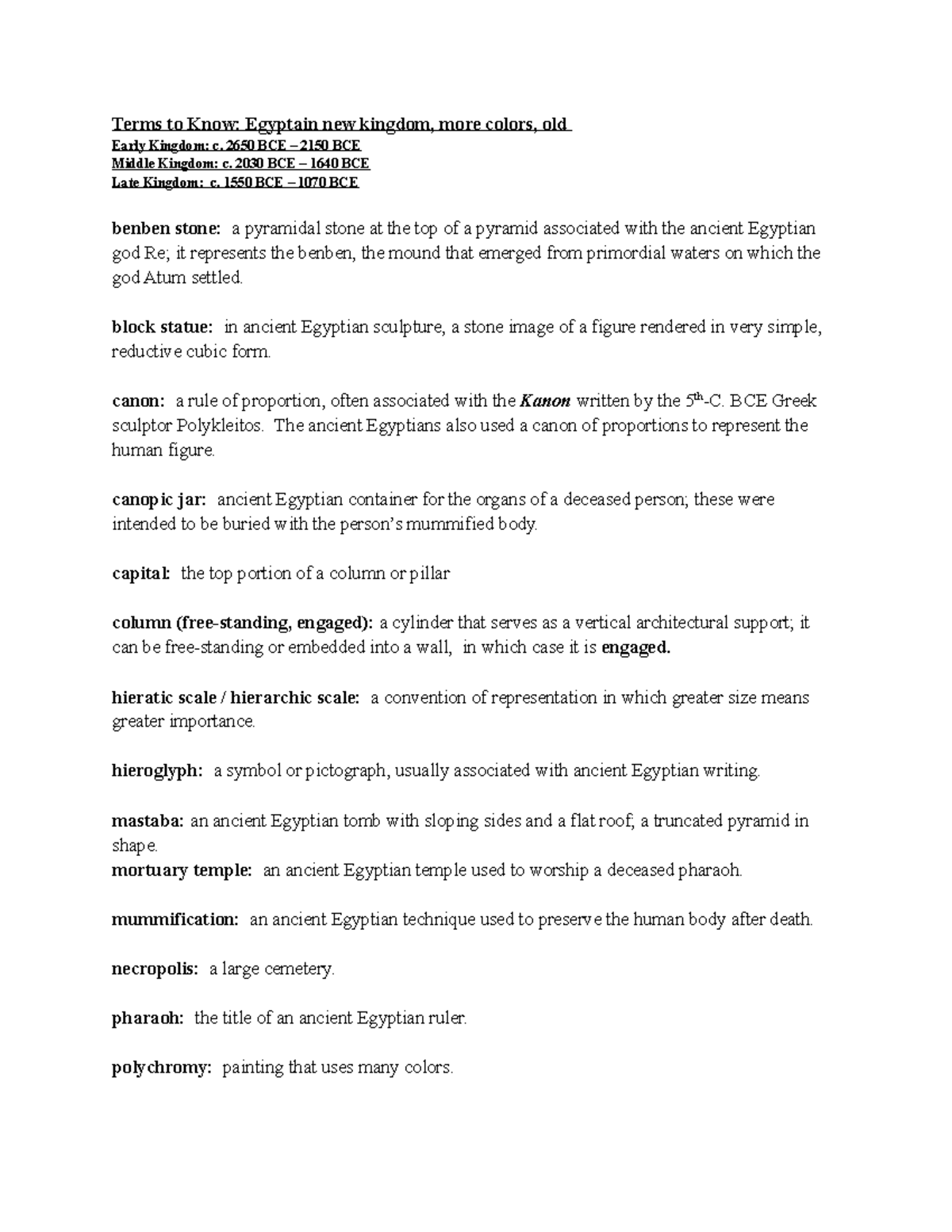 CF Midterm Terms - Terms to Know: Egyptain new kingdom, more colors ...
