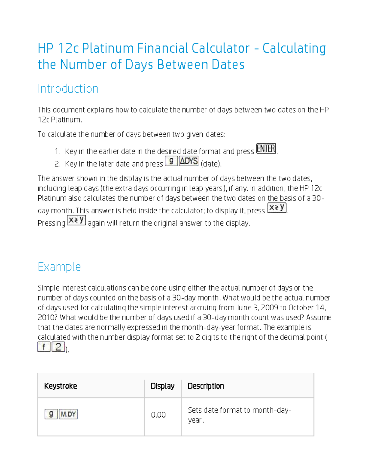 Calculating the Number of Days Between Dates - HP 12c Platinum ...
