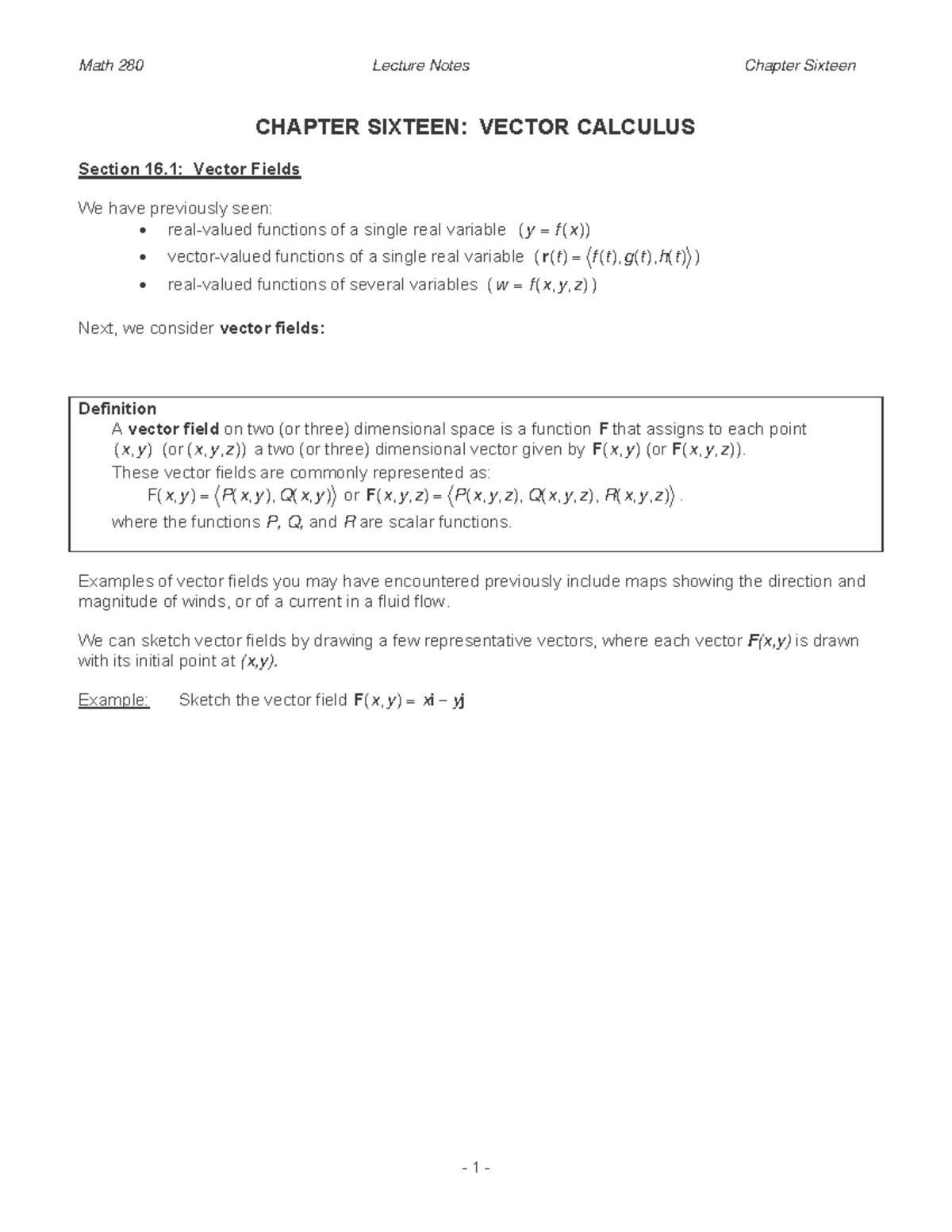 1 - nothing to discribe - CHAPTER SIXTEEN: VECTOR CALCULUS Section 16 ...