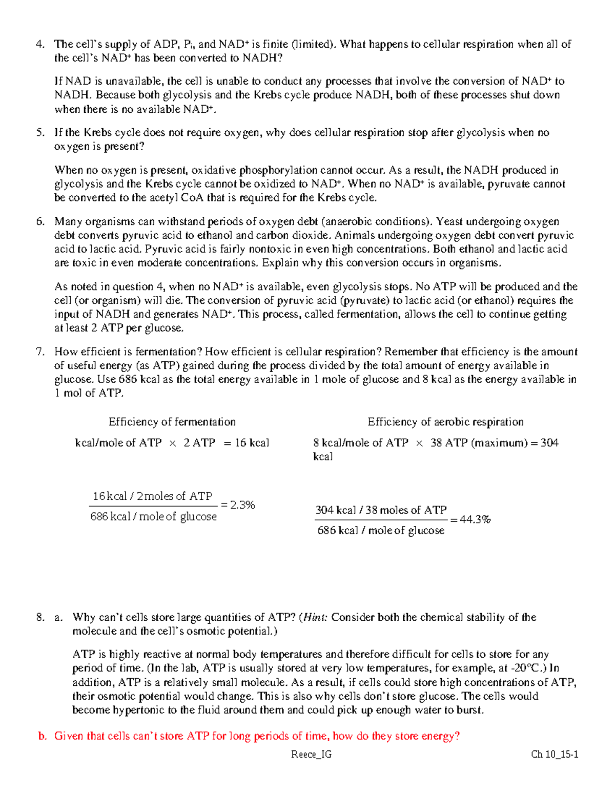 Biology 101 MO2 Study Guide - The cell’s supply of ADP, Pi, and NAD+ is ...