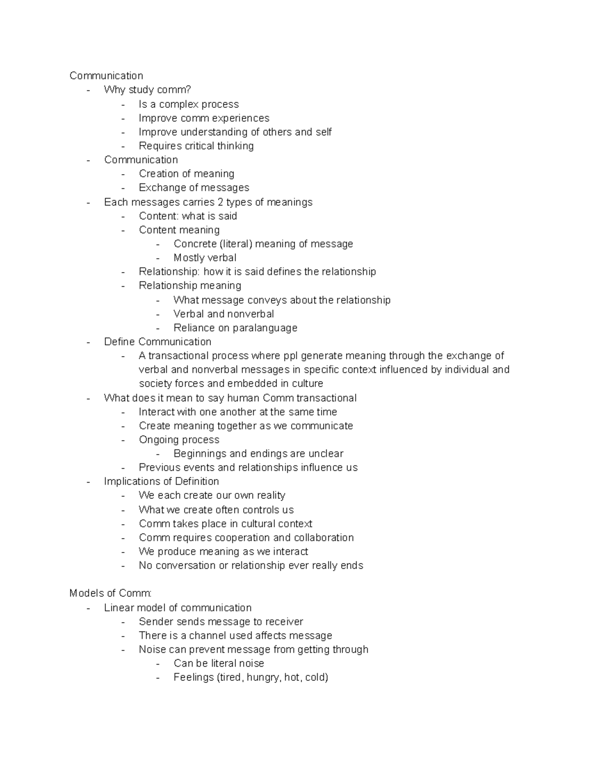 Lecture One Exploring Human Comm - Communication - Why study comm? - Is ...