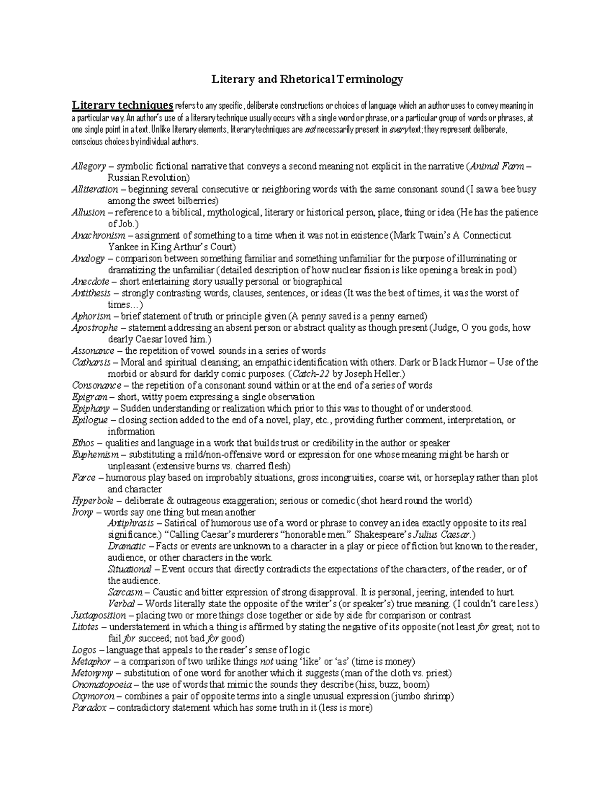 Literary and Rhetorical Terminology - Literary and Rhetorical ...