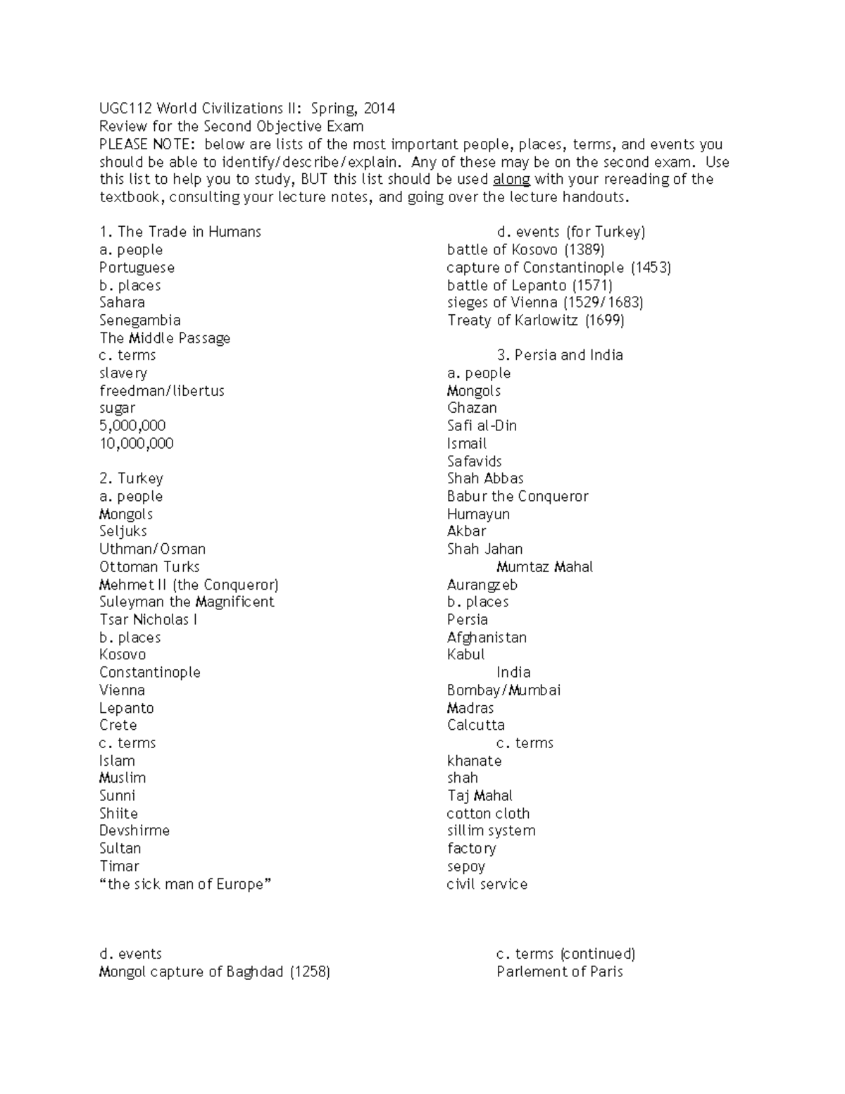 2nd Test Review Boyd - notes - World Civilization 2 - UGC112 World ...