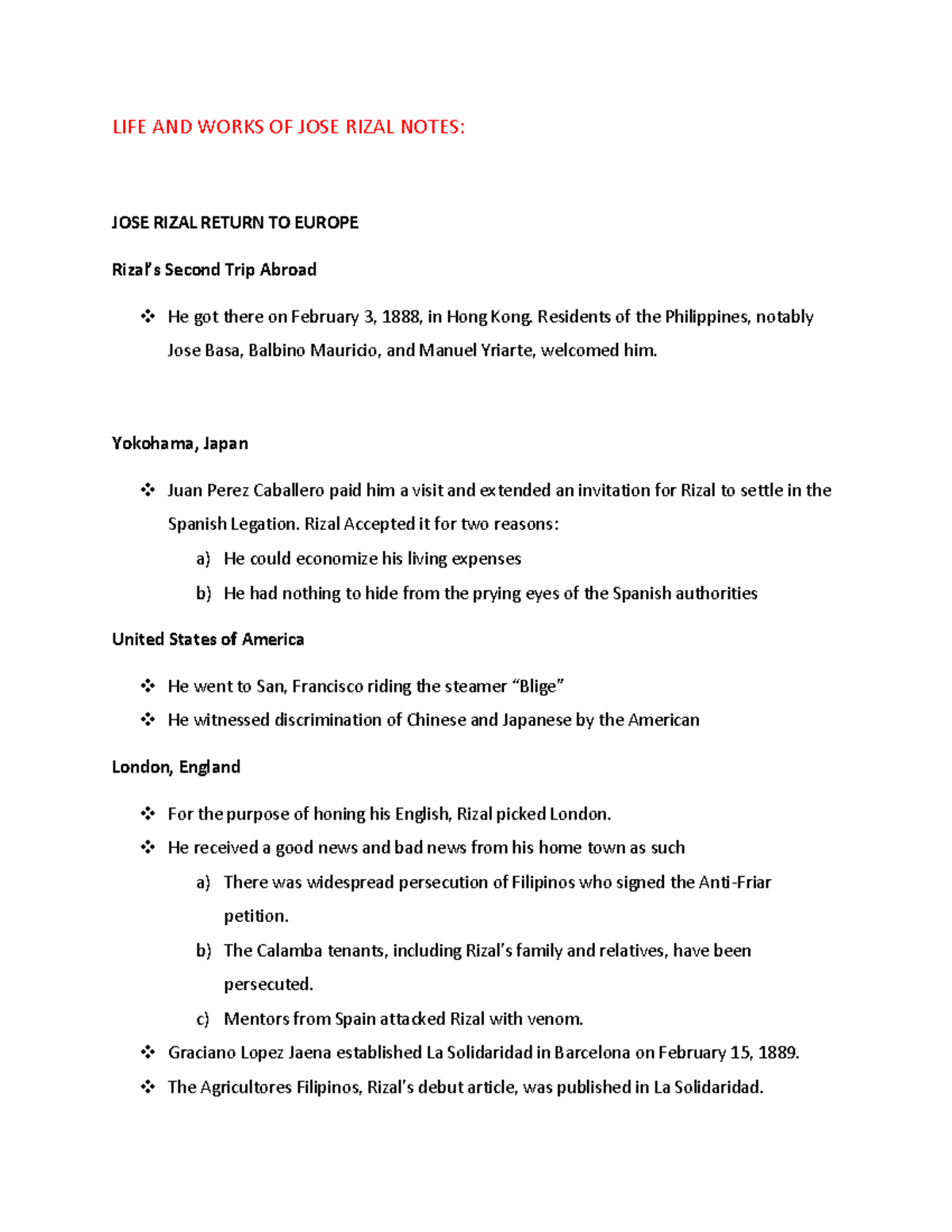 LIFE AND Works OF JOSE Rizal - LIFE AND WORKS OF JOSE RIZAL NOTES: JOSE ...