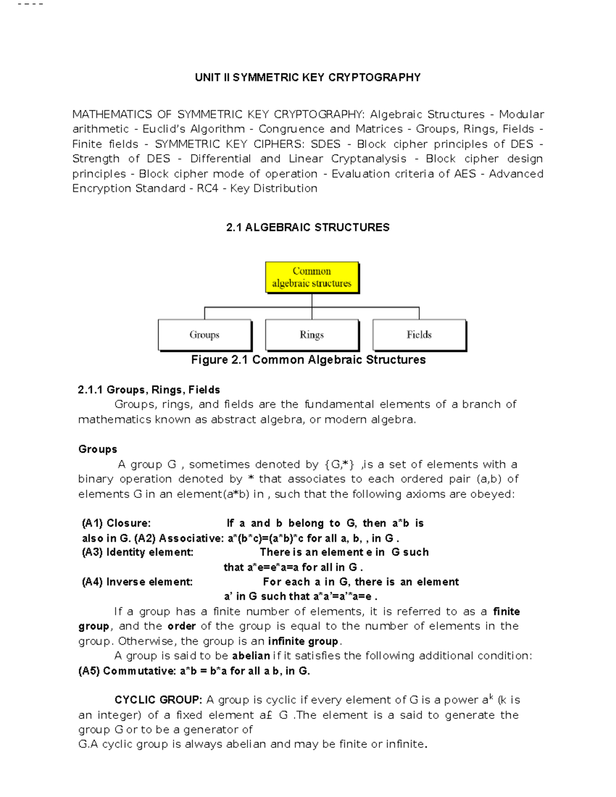 CNS UNIT 2(w) - Nil - UNIT II SYMMETRIC KEY CRYPTOGRAPHY MATHEMATICS OF SYMMETRIC KEY ...