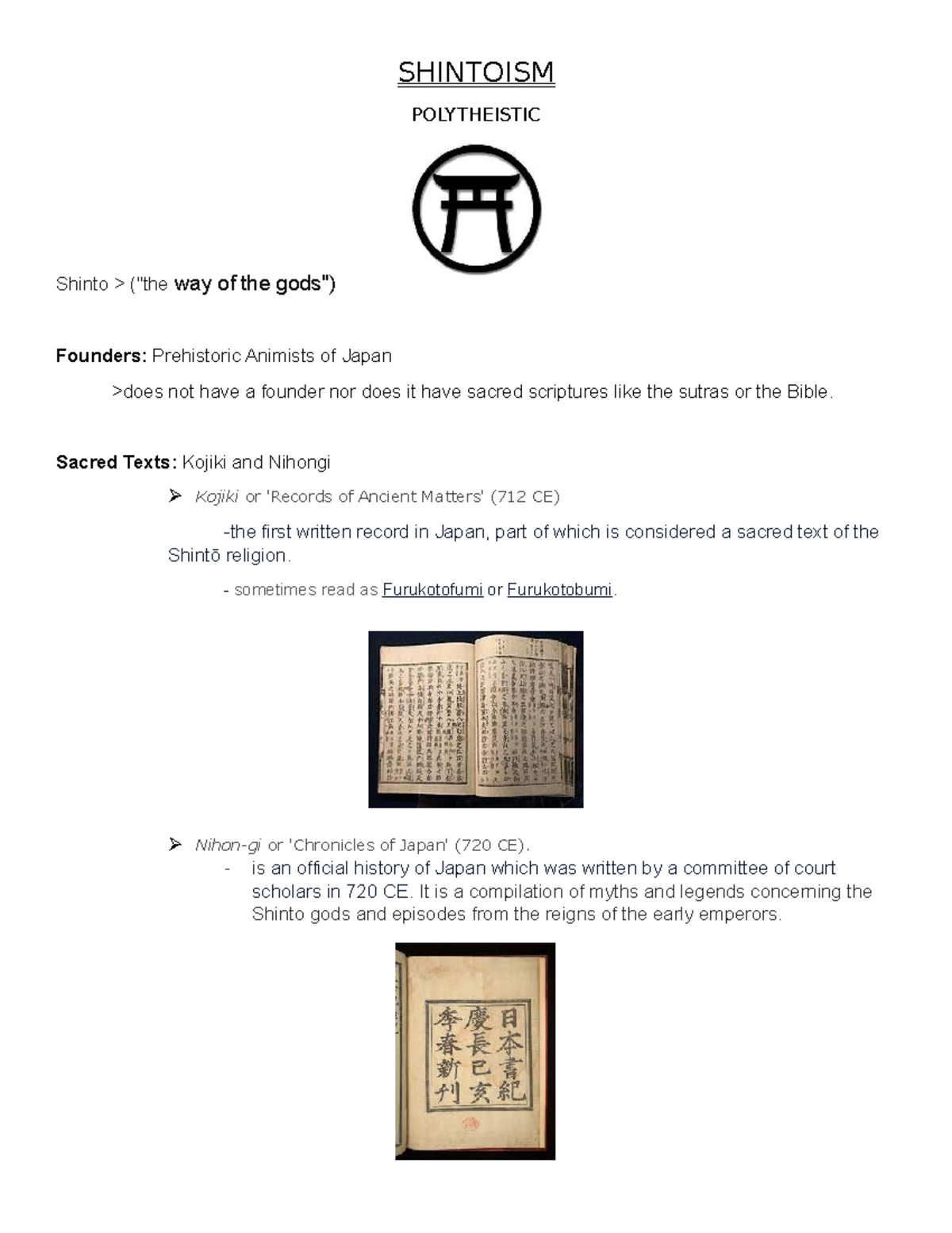 Shintoism-handouts - Nsnsnsp - SHINTOISM POLYTHEISTIC Shinto > ("the way of the gods") - Studocu