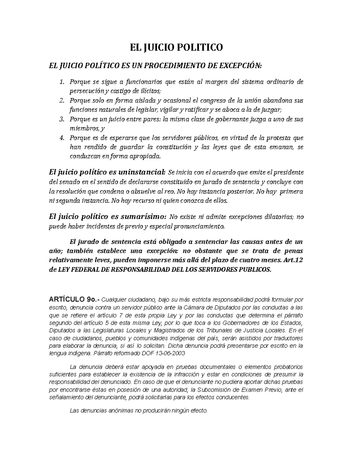 EL Juicio Politico - Apuntes 1 - EL JUICIO POLITICO EL JUICIO POLÍTICO ...