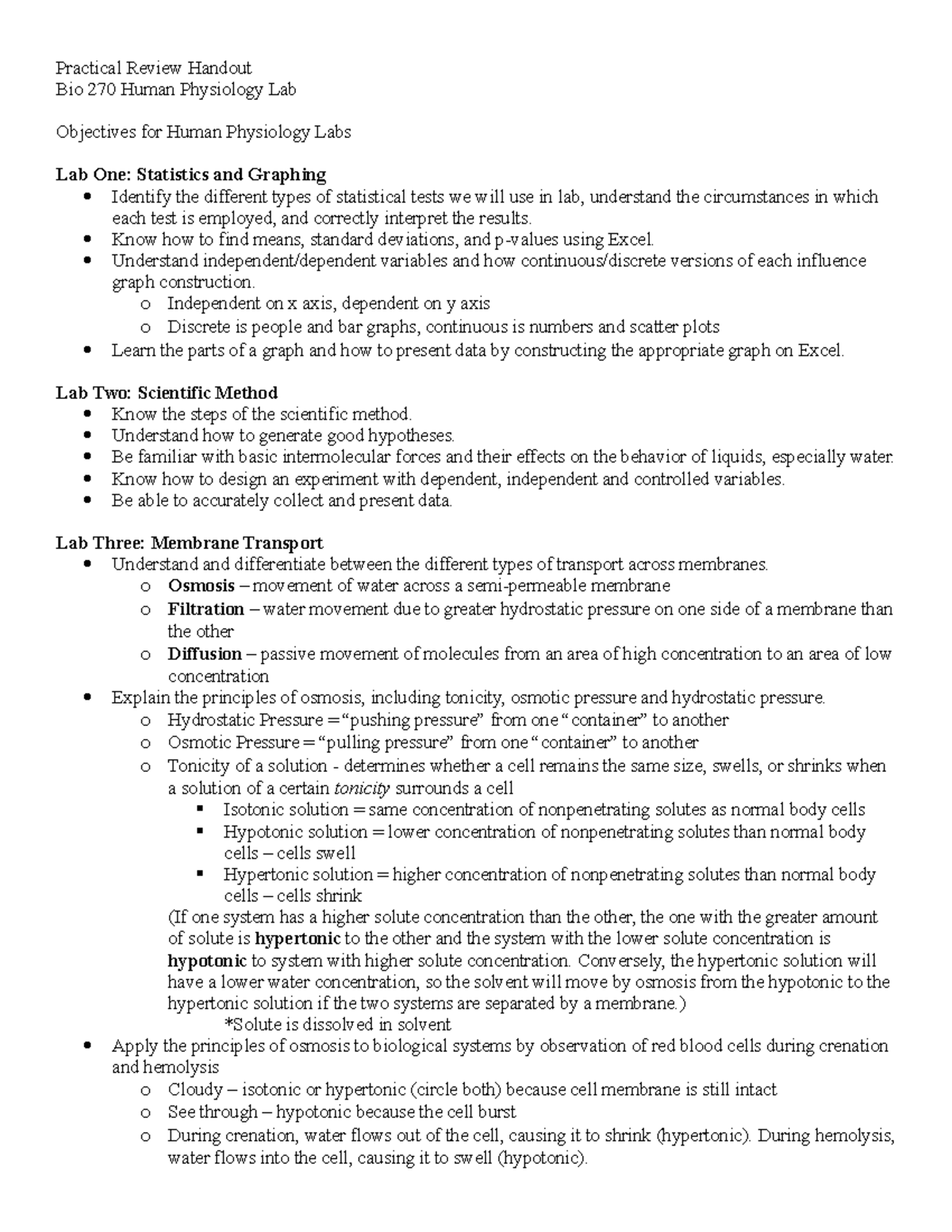 Lab practical study guide phys - Practical Review Handout Bio 270 Human ...
