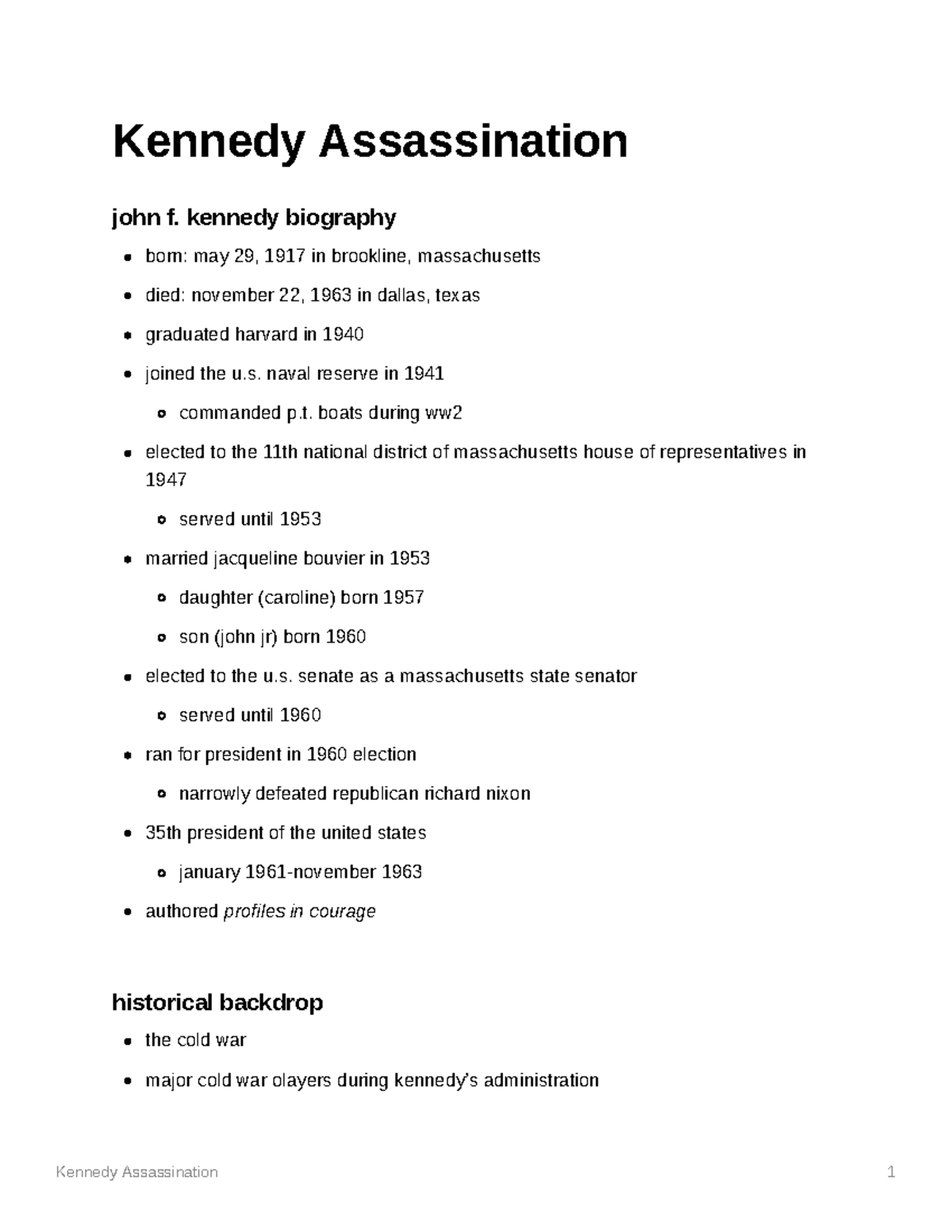 Kennedy Assassination Notes - Kennedy Assassination john f. kennedy ...