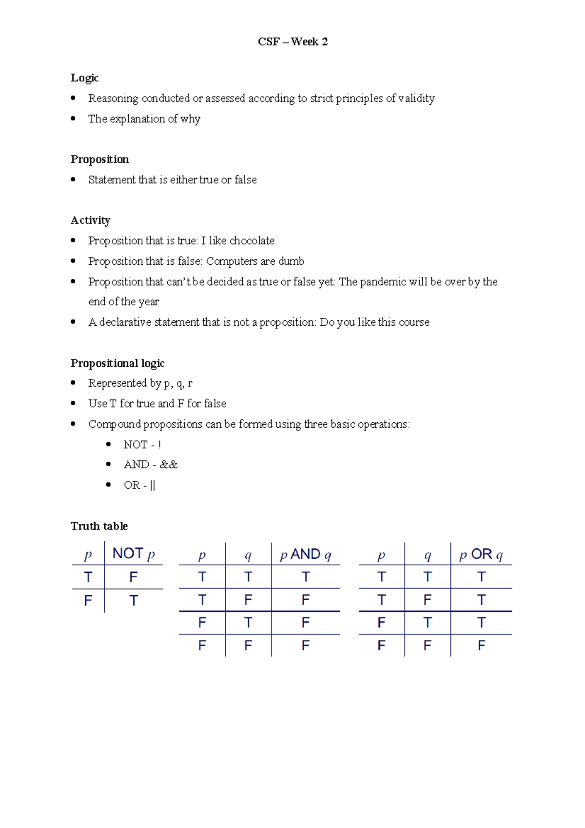 2 Week 2 - Lecture Notes. - Logic Reasoning conducted or assessed ...