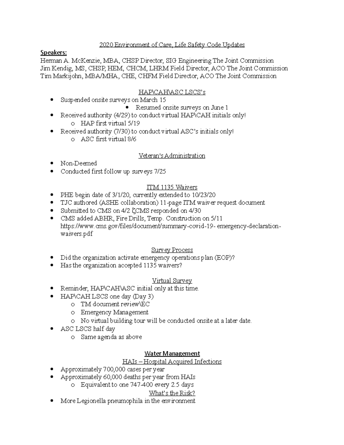 2020 Environment of Care, Life Safety Code Updates - McKenzie, MBA ...