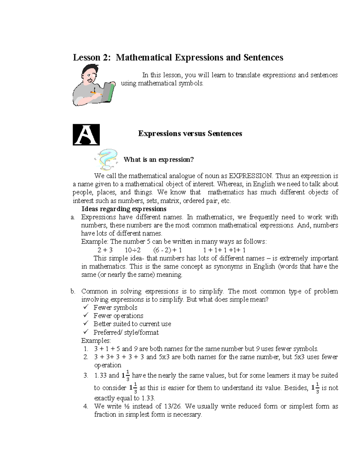 2Mathematical Expressions and Sentences - Expressions versus Sentences ...