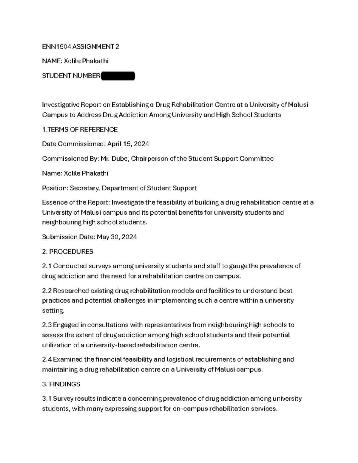 Enn1504assigment 2 - ENN1504 ASSIGNMENT 2 NAME: Xolile Phakathi STUDENT ...