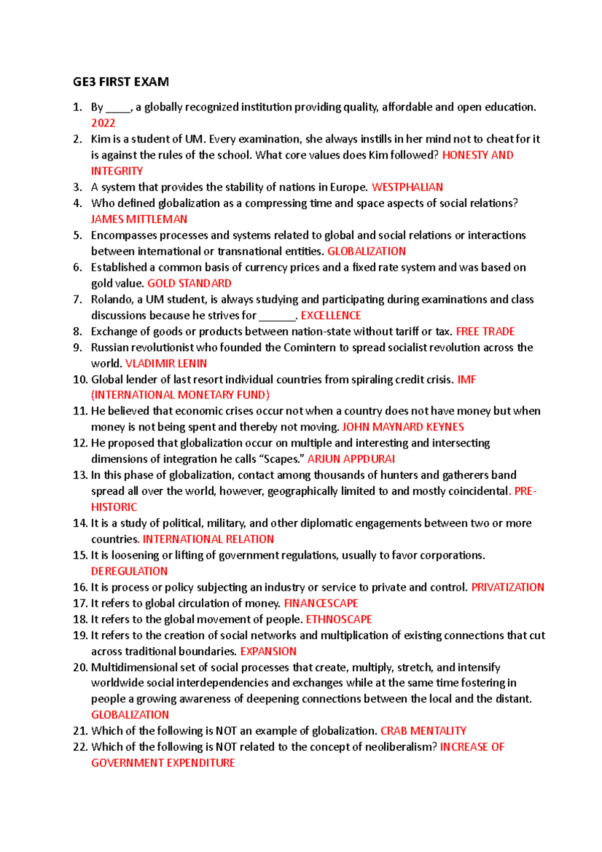 Contemporary World 1ST TERM Reviewer - GE3 FIRST EXAM By ____, a ...