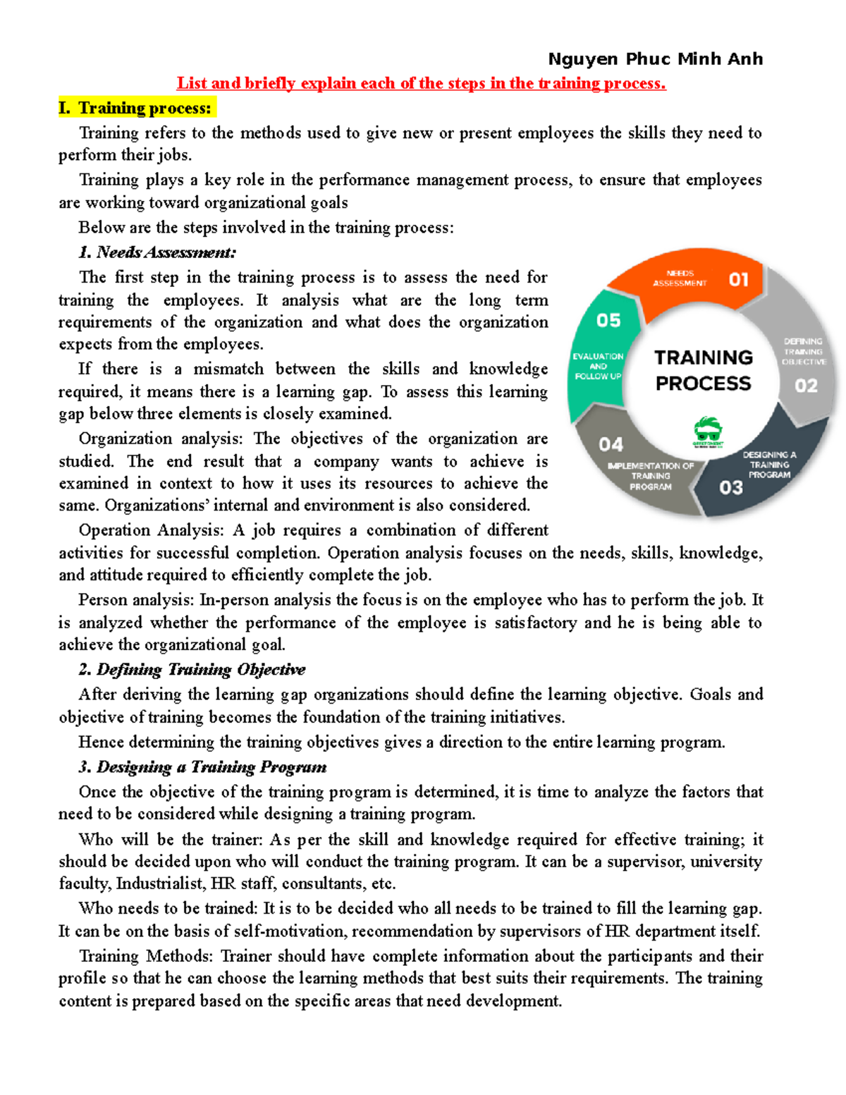 List and briefly explain each of the steps in the training process ...