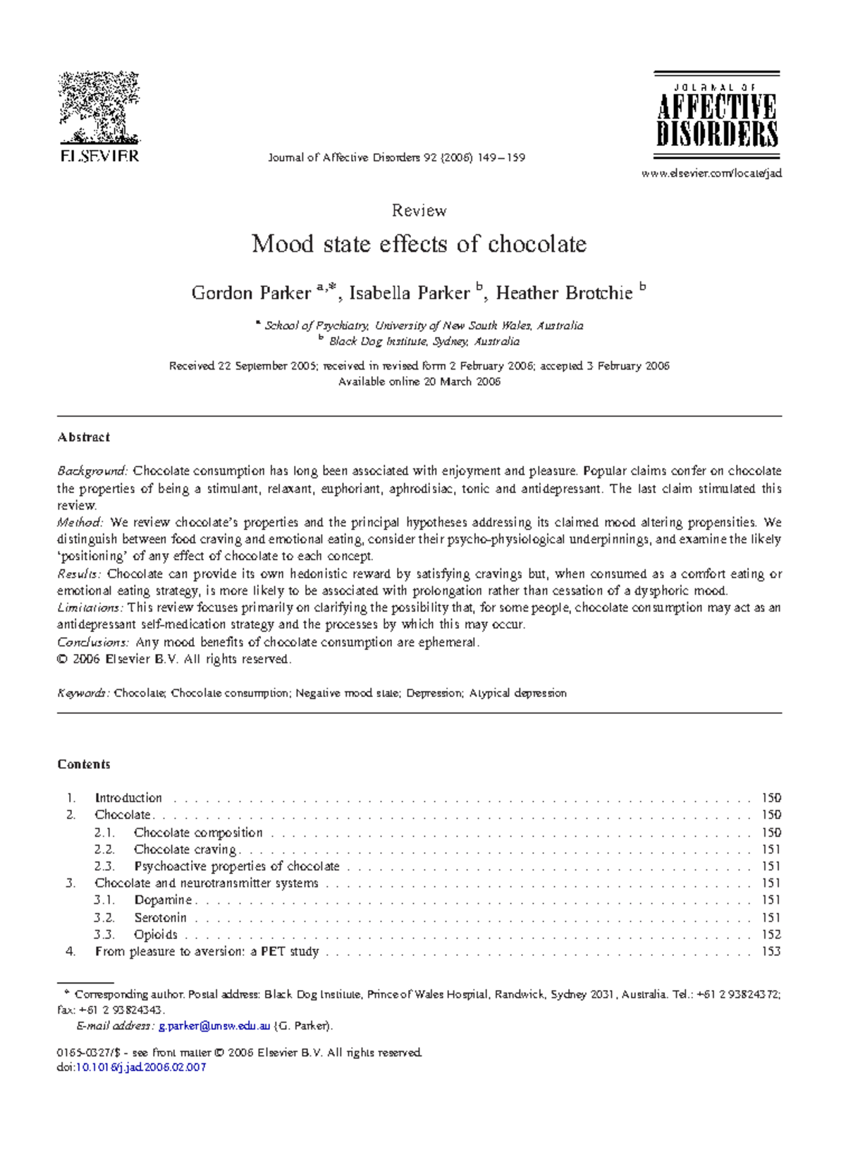 Mood State Effects of Dark Choclate - Review Mood state effects of ...