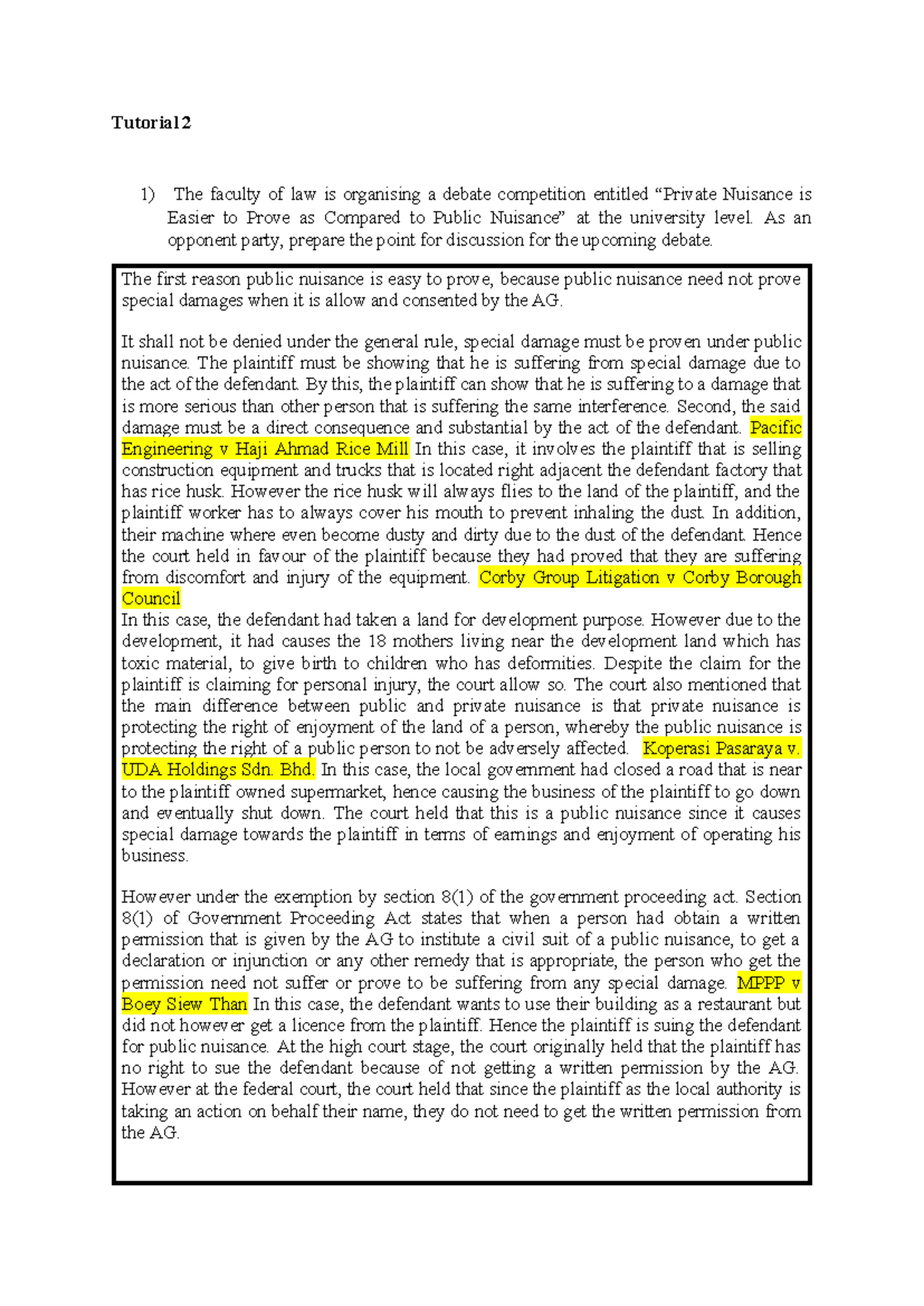 Tutorial 2 - do not refer - Tutorial 2 1) The faculty of law is ...