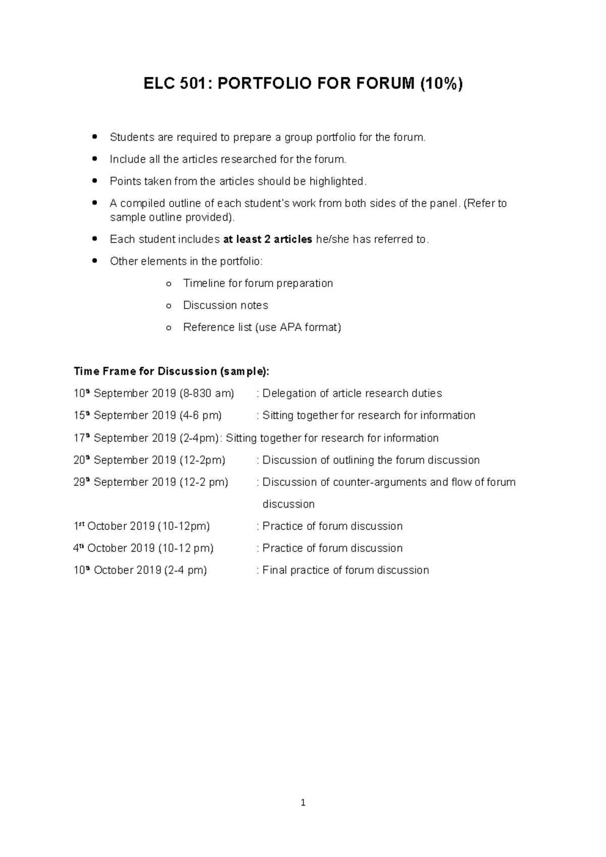 ELC501 Forum PORT Folio - ELC 501: PORTFOLIO FOR FORUM (10%) Students ...