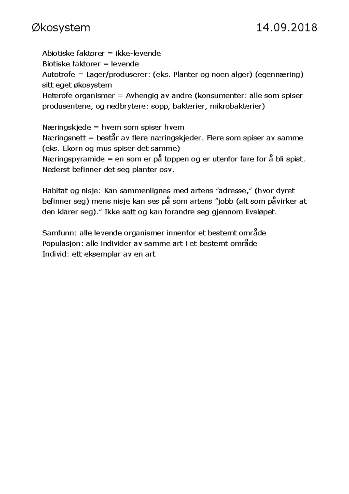 Økosystem - Notater fra en forelesning om fysikk og kjemi, hvordan anvende dette i barnehagen ...