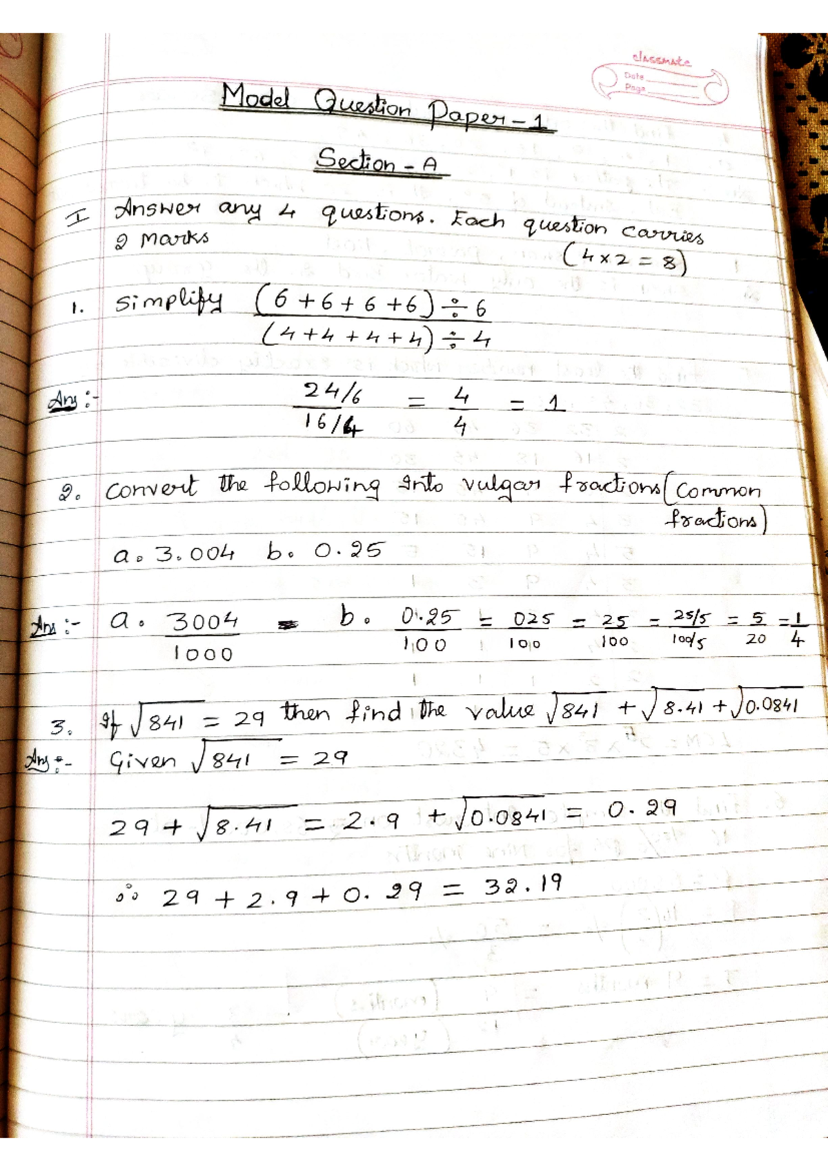 Answers for model paper-1 - classmate Date Page Model Question Paper 1 ...