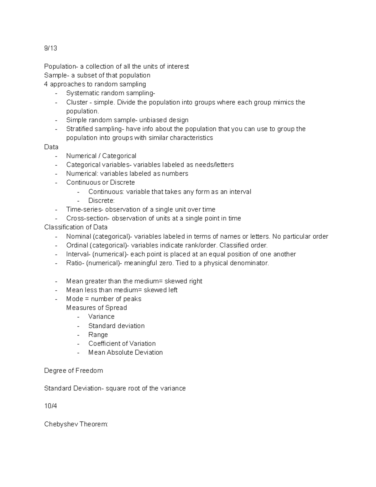 Res Econ Class Notes - 9/ Population- a collection of all the units of ...