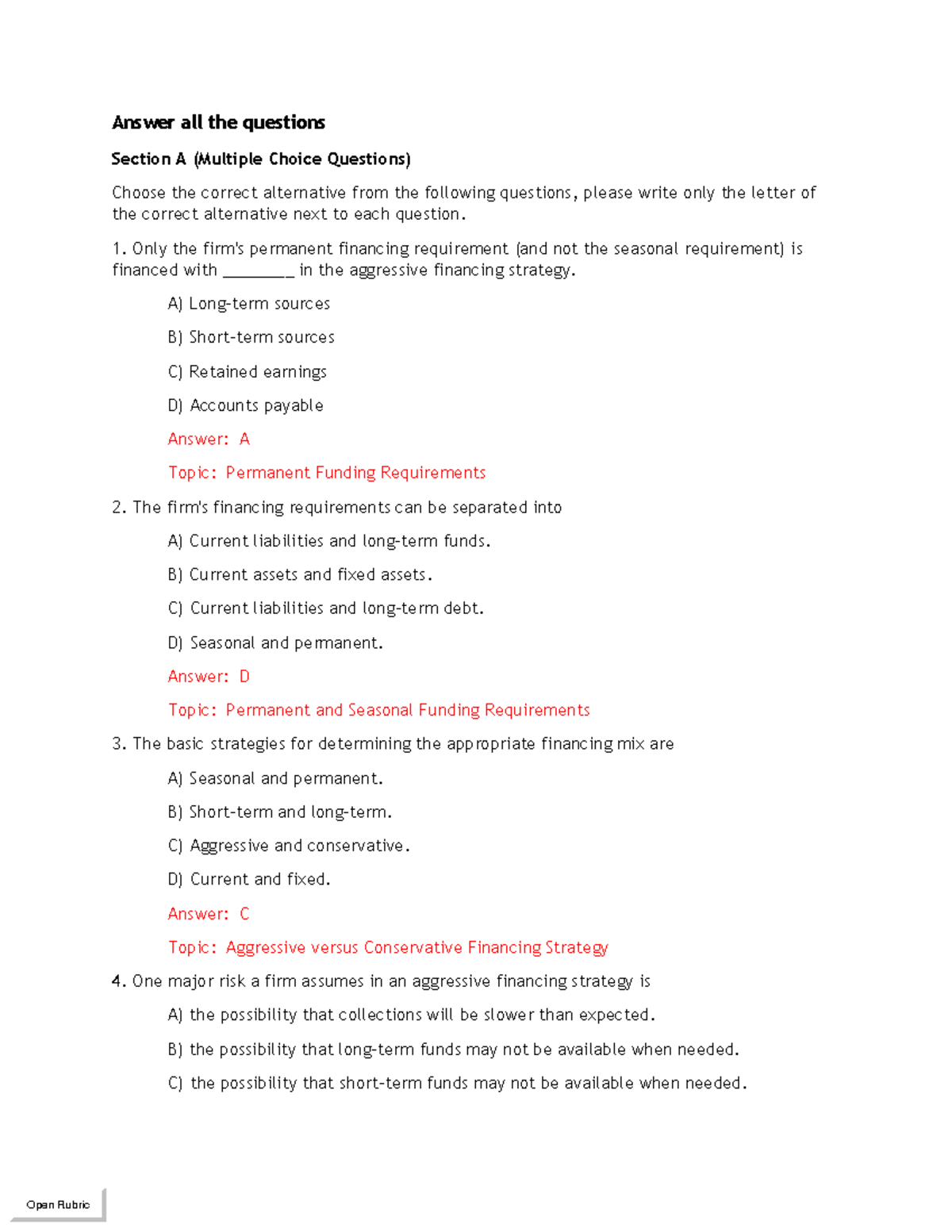 Topic 2 lesson 4 MCQ suggested solutions - Answer all the questions ...