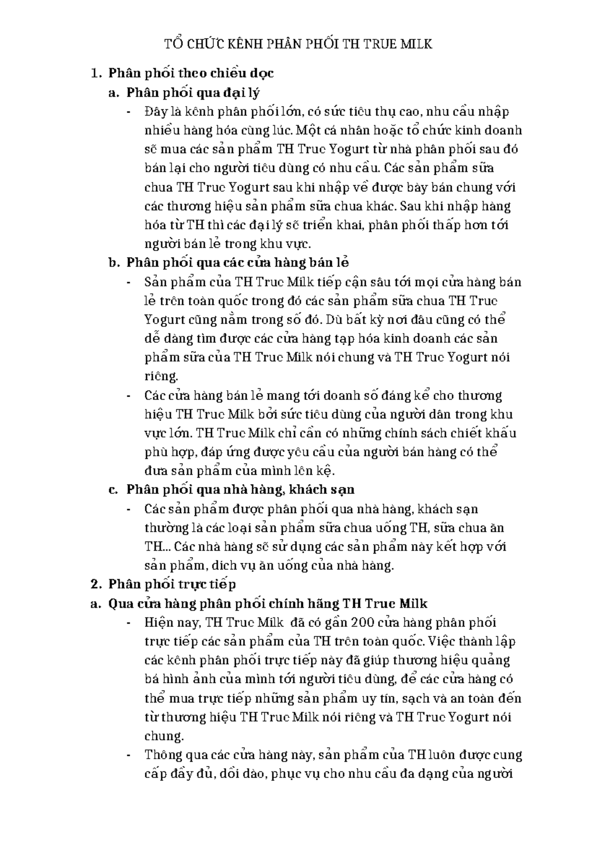 TỔ CHỨC KÊNH PHÂN PHỐI TH TRUE MILK - T Ổ CH ỨC KÊNH PHÂN PH ỐI TH TRUE MILK Phân ph ối theo chi ...