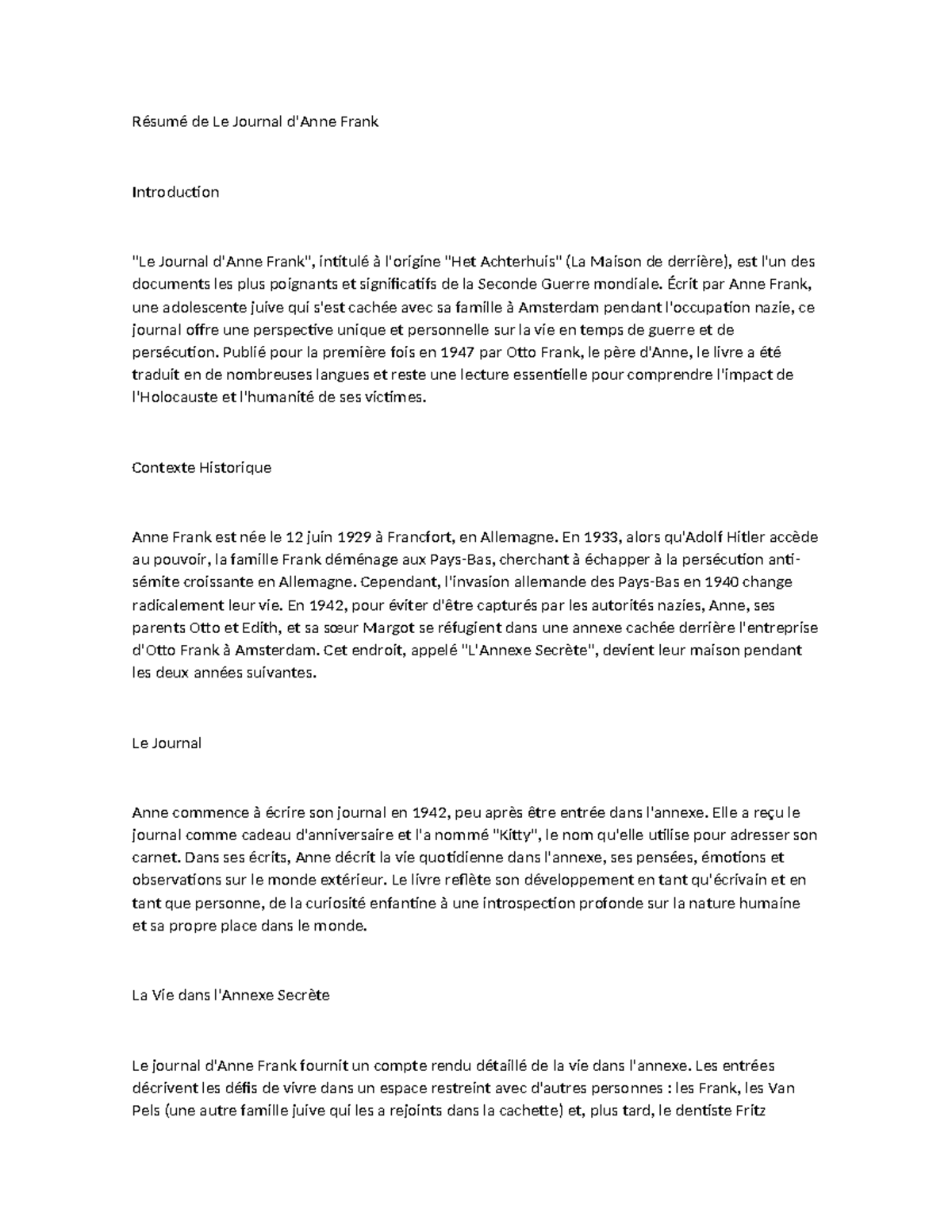 Résumé de Le Journal d'Anne Frank - Résumé de Le Journal d'Anne Frank ...