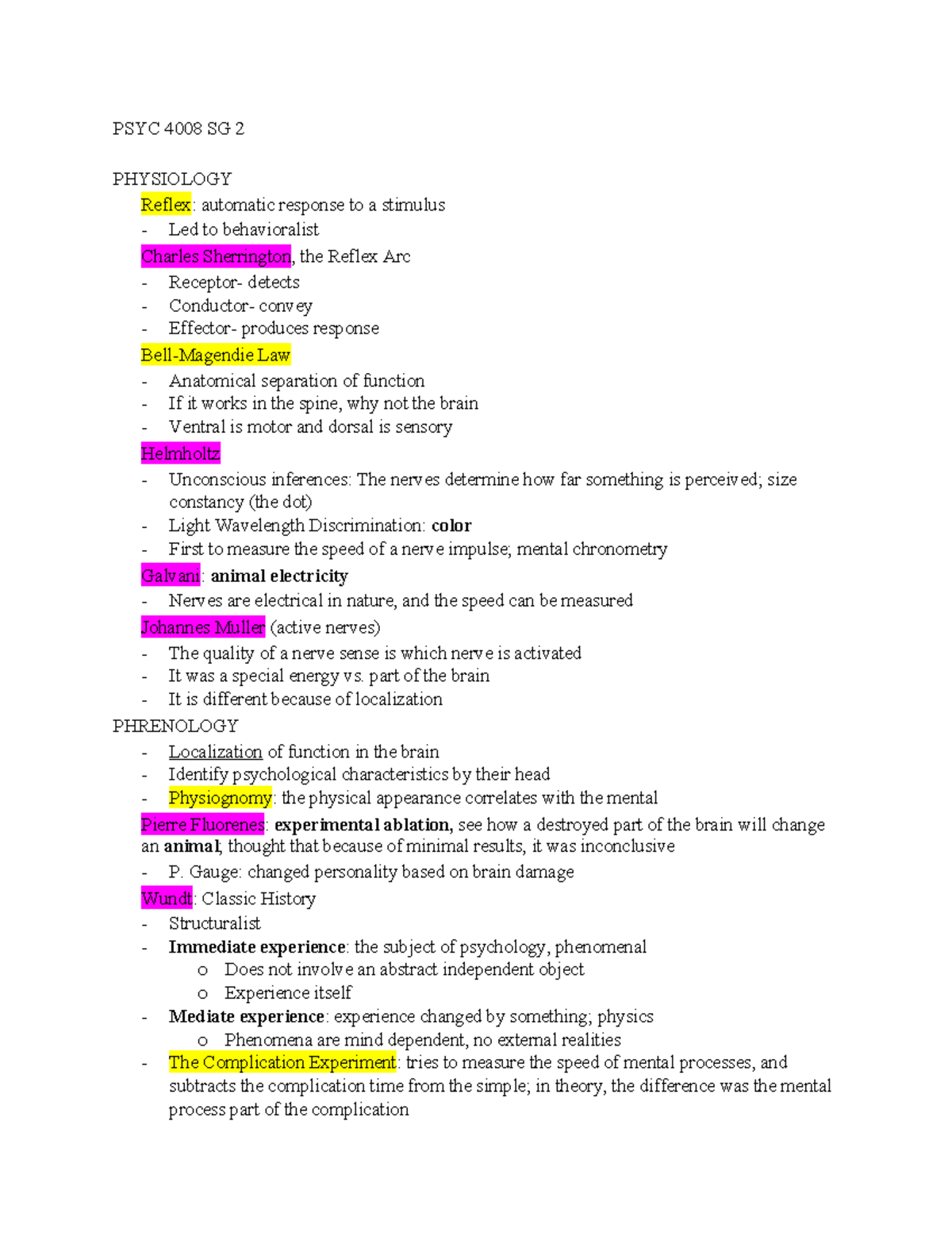 PSYC4008 Study Guide for test 2 - PSYC 4008 SG 2 PHYSIOLOGY Reflex ...