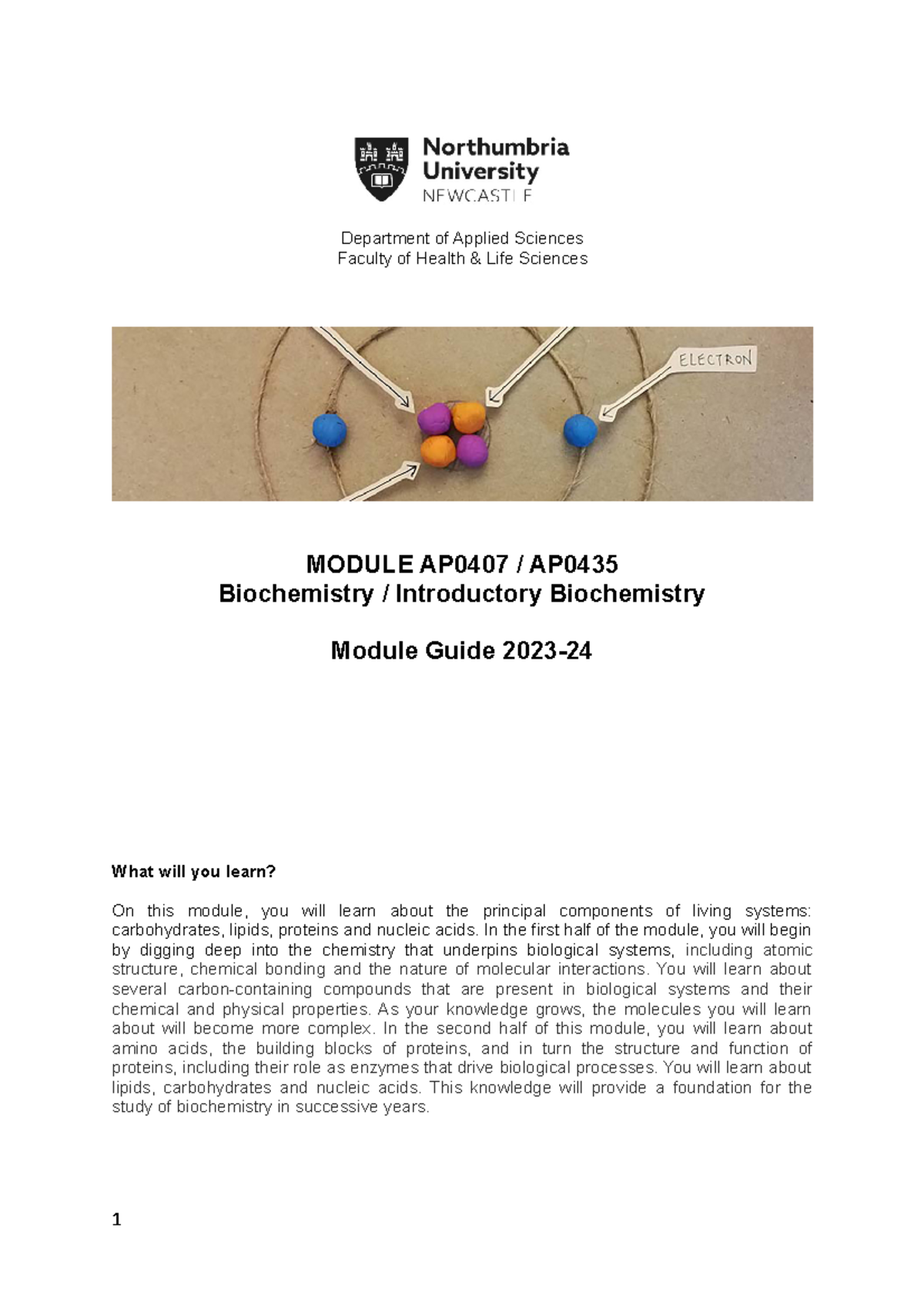 AP0435 Biochemistry Module Guide 2023-24 - Department of Applied ...