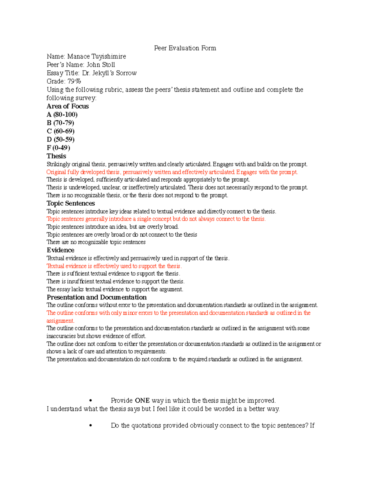 Peer Evaluation Form-John Stoll - Peer Evaluation Form Name: Manace ...