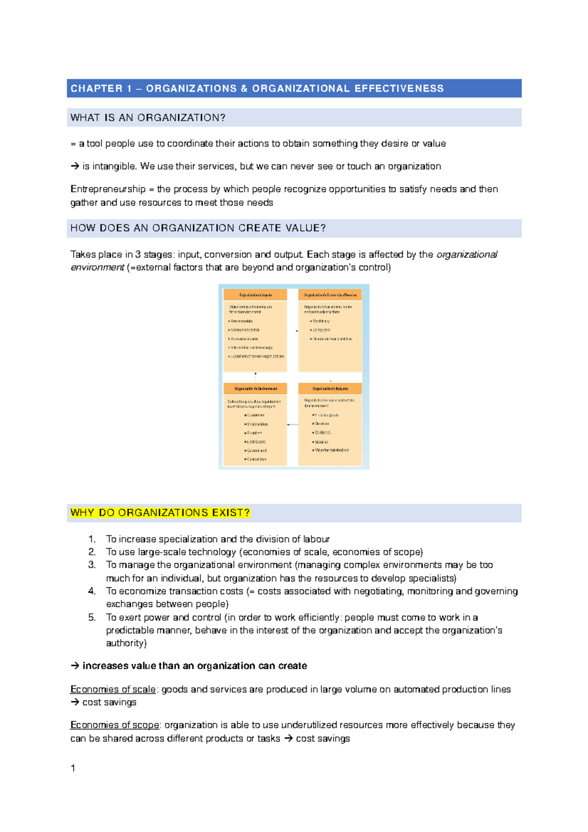 OTD Summary - CHAPTER 1 – ORGANIZATIONS & ORGANIZATIONAL EFFECTIVENESS ...
