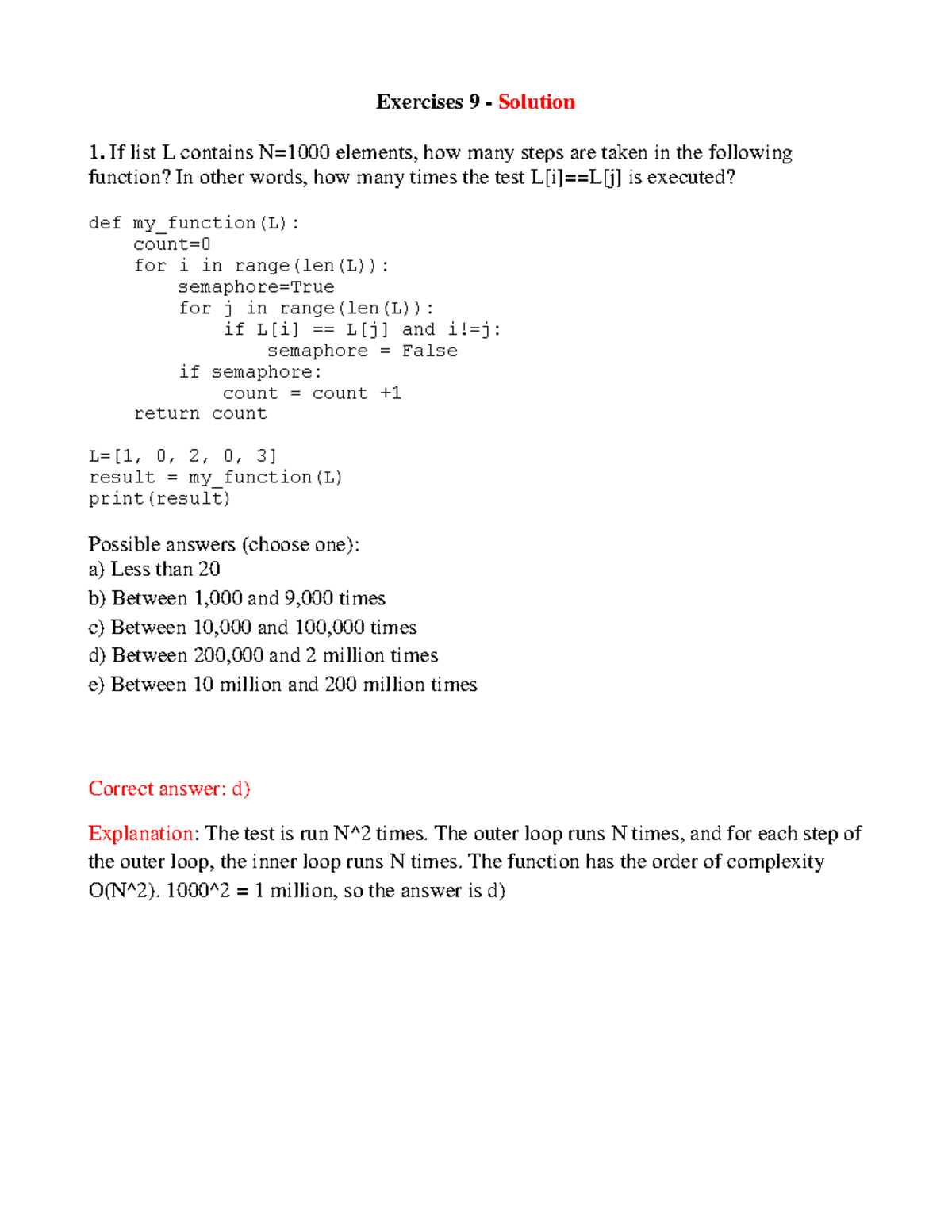 Sol Exercises 9 - exercise - Exercises 9 - Solution 1. If list L contains N=1000 elements, how ...