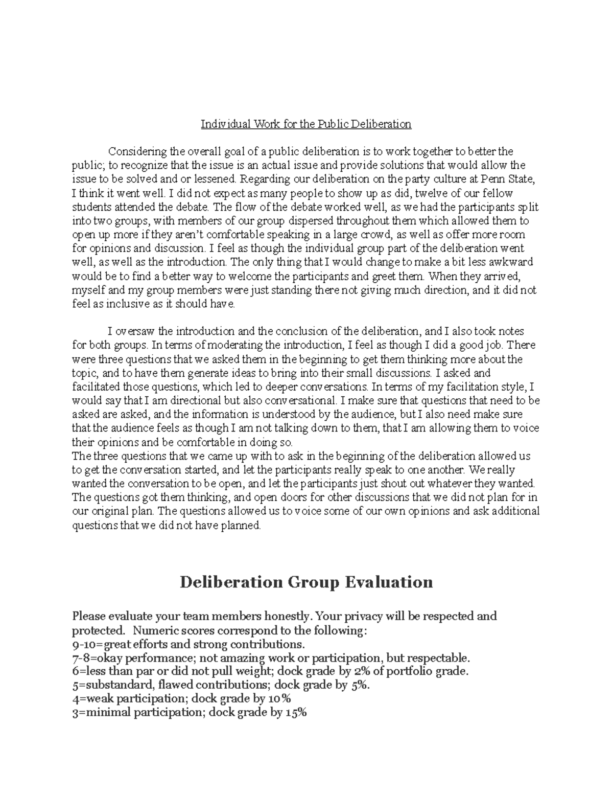 Individual Work for the Public Deliberation - Individual Work for the ...