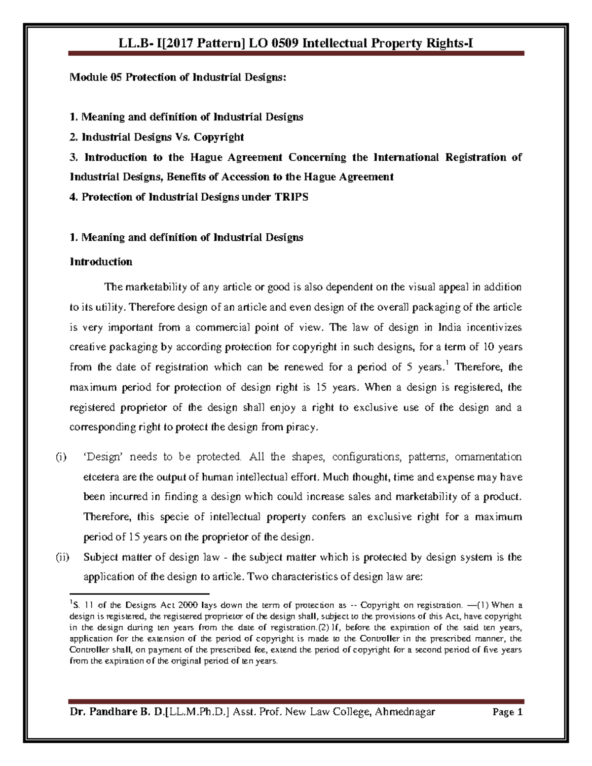 Module 05 IPR-I - Protection of Industrial Designs - Module 05 ...
