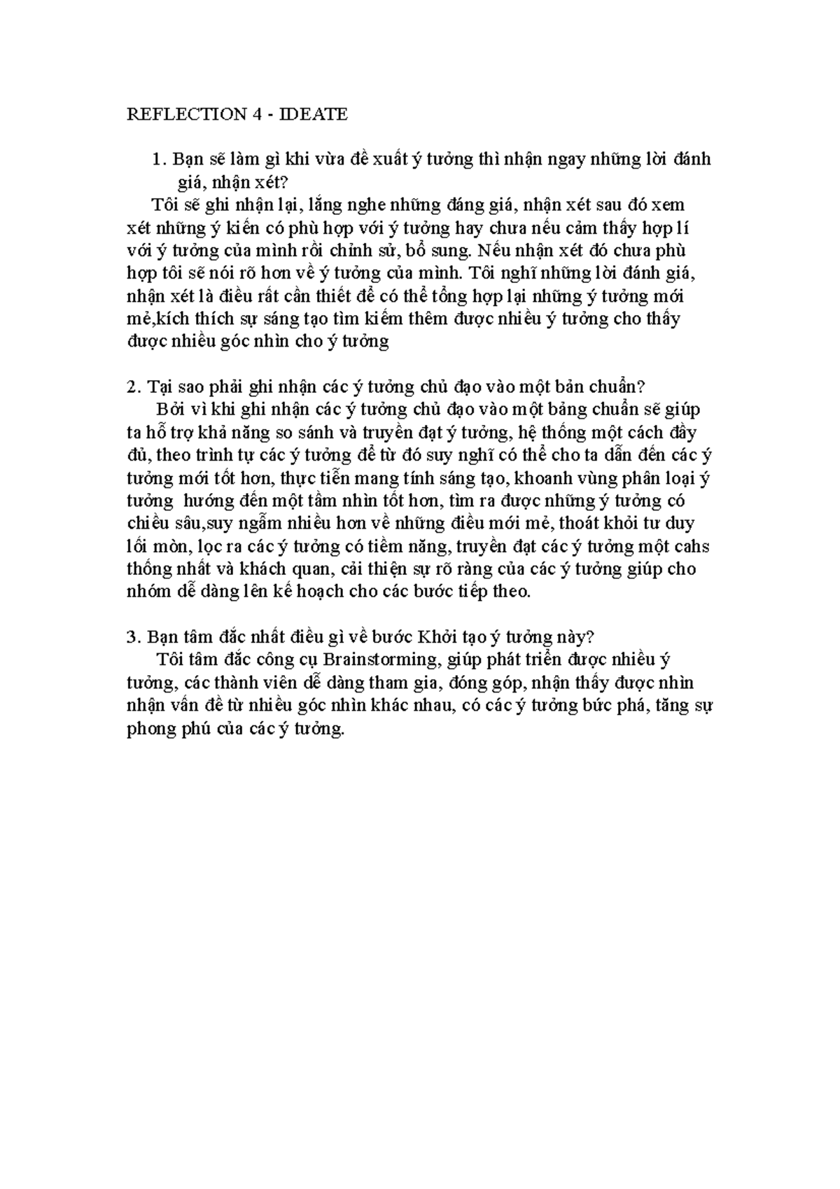 REFLECTION 5 de - REFLECTION 4 - IDEATE Bạn sẽ làm gì khi vừa đề xuất ý tưởng thì nhận ngay ...