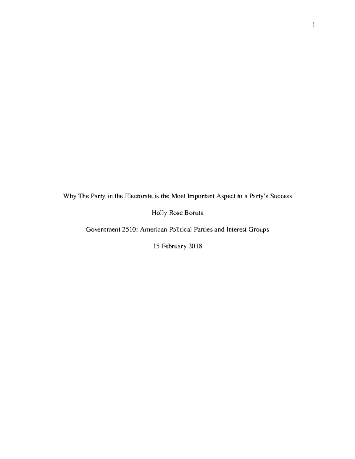 Essay 1: "Why The Party in the Electorate is the Most Important Aspect ...