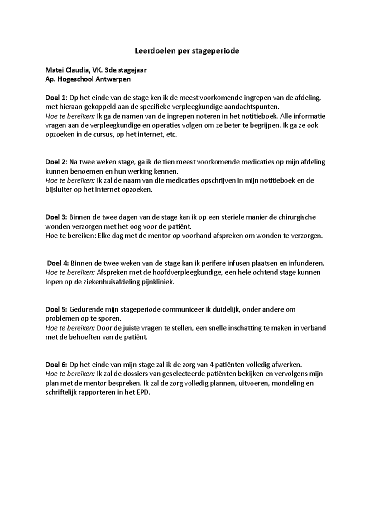 Leerdoelen per stageperiode 2022 september - Leerdoelen per ...