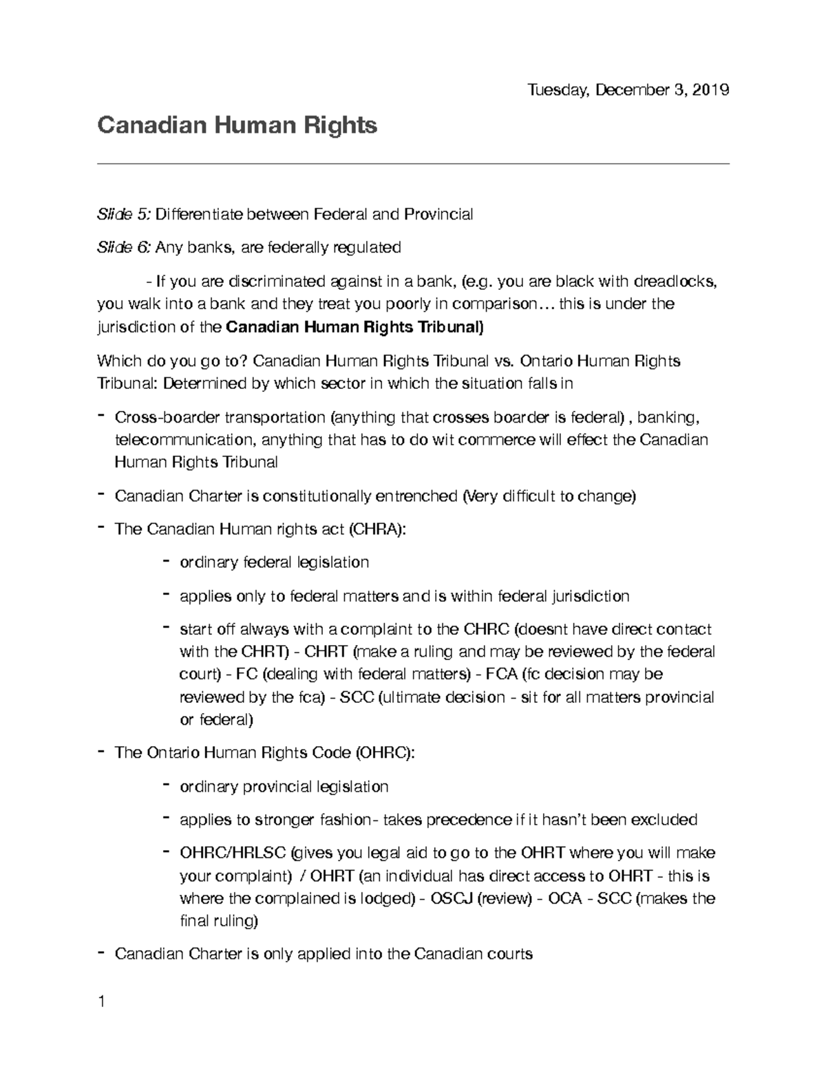 Canadian Human Rights - Canadian Human Rights Slide 5: Differentiate ...