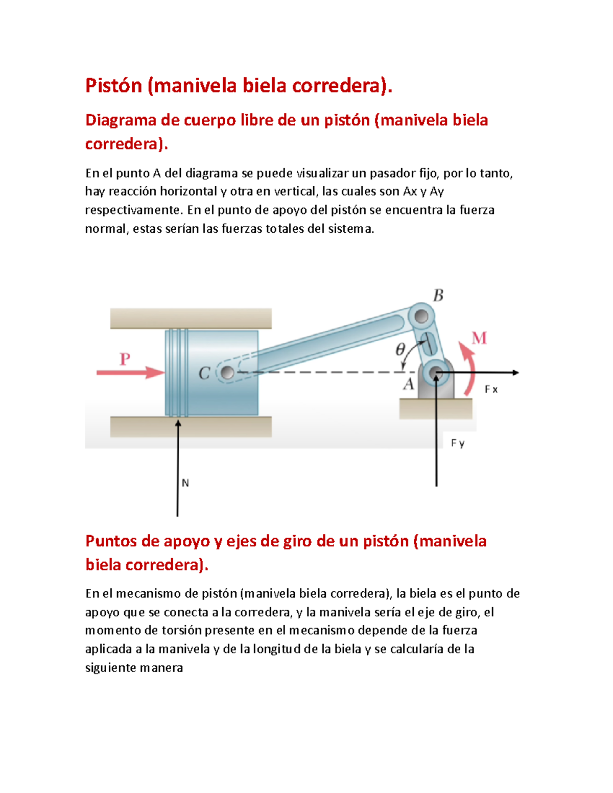 Diagrama de cuerpo libre de un piston - Pistón (manivela biela ...