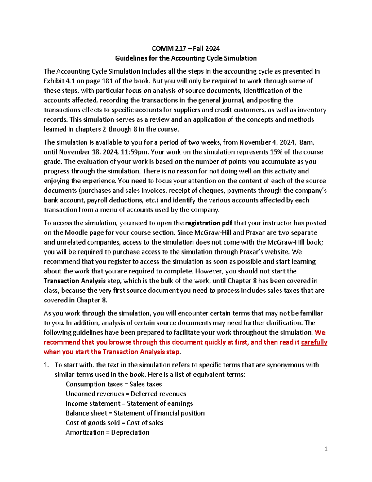 217 Simulation Guidlines - COMM 217 – Fall 2024 Guidelines for the ...