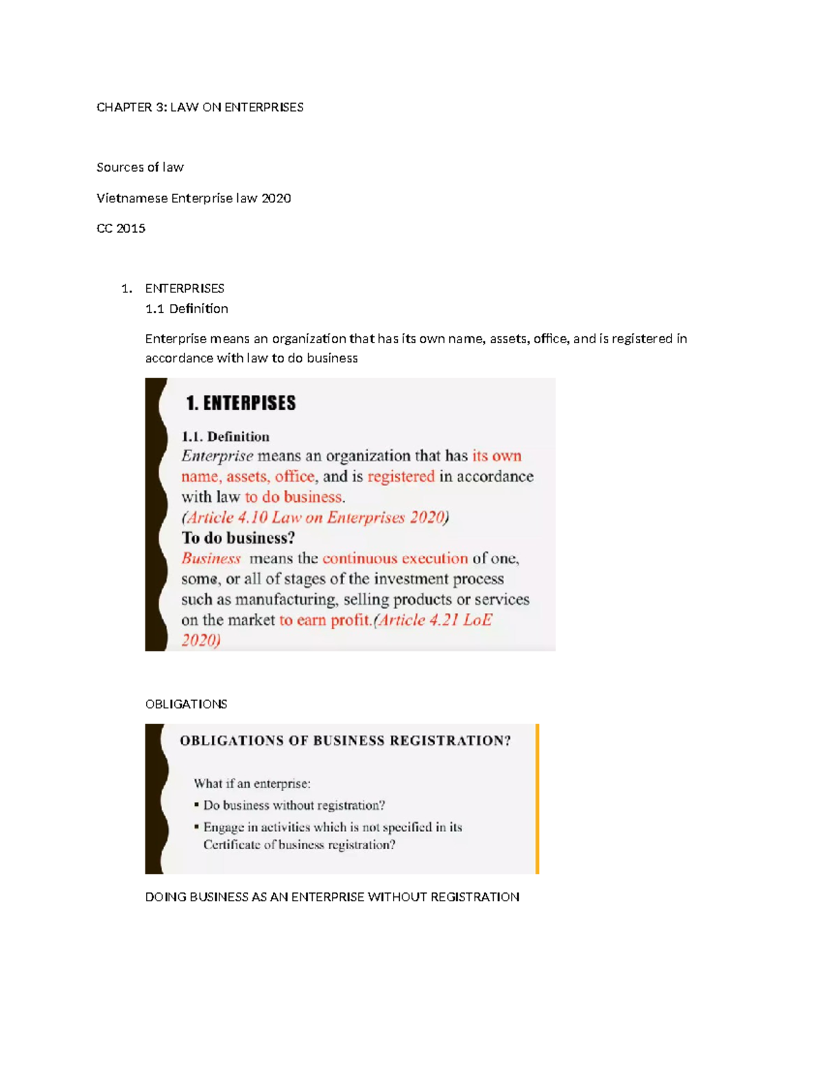 Copy of 220606 chapter 3 - CHAPTER 3: LAW ON ENTERPRISES Sources of law Vietnamese Enterprise ...