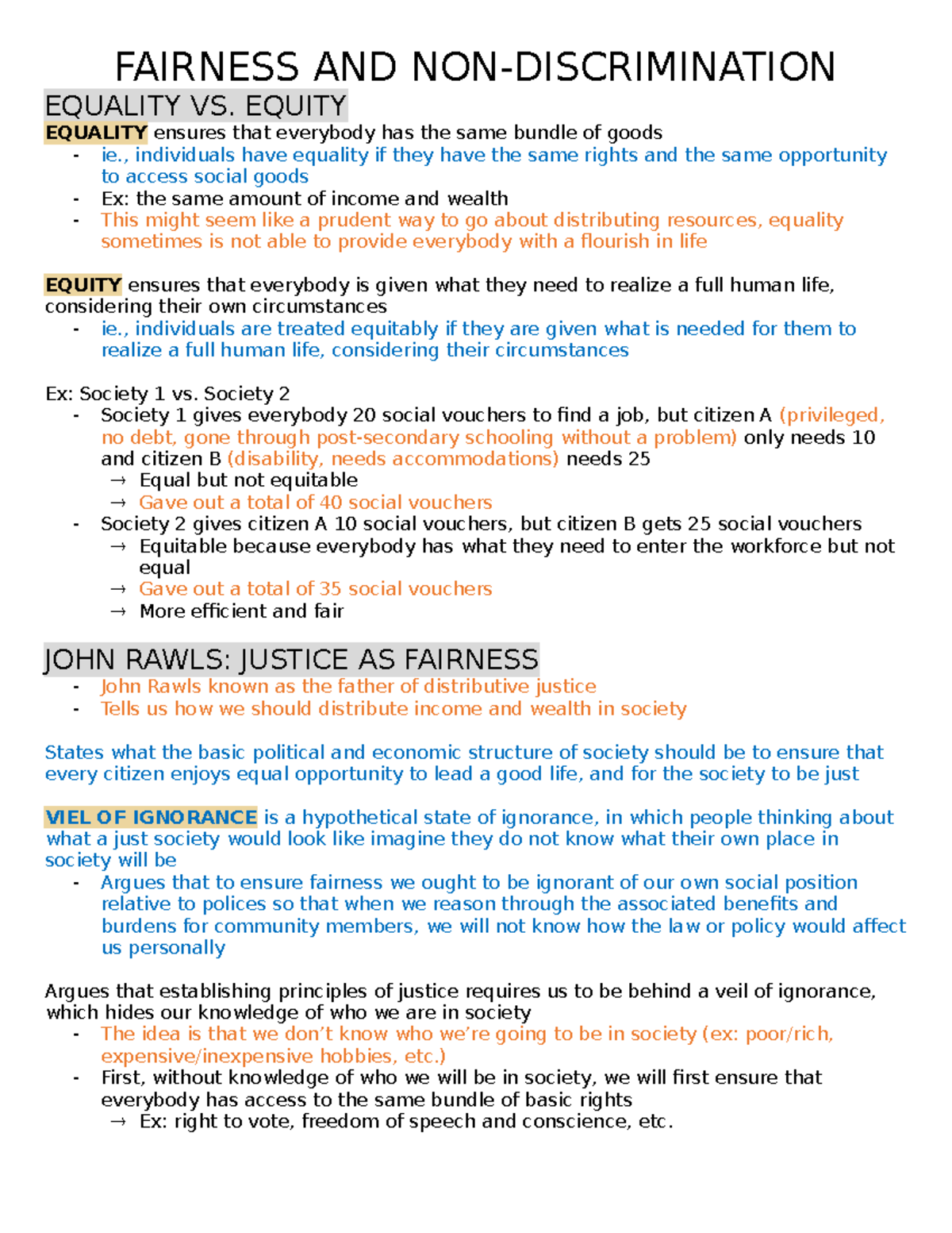 PHIL 2230 - Chapter 05 - FAIRNESS AND NON-DISCRIMINATION EQUALITY VS ...