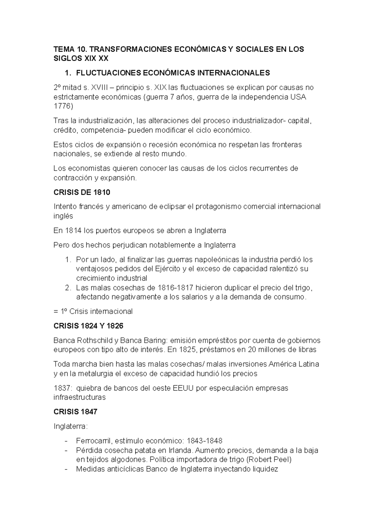 TEMA 10 - TEMA 10. TRANSFORMACIONES ECONÓMICAS Y SOCIALES EN LOS SIGLOS XIX XX 1. FLUCTUACIONES ...