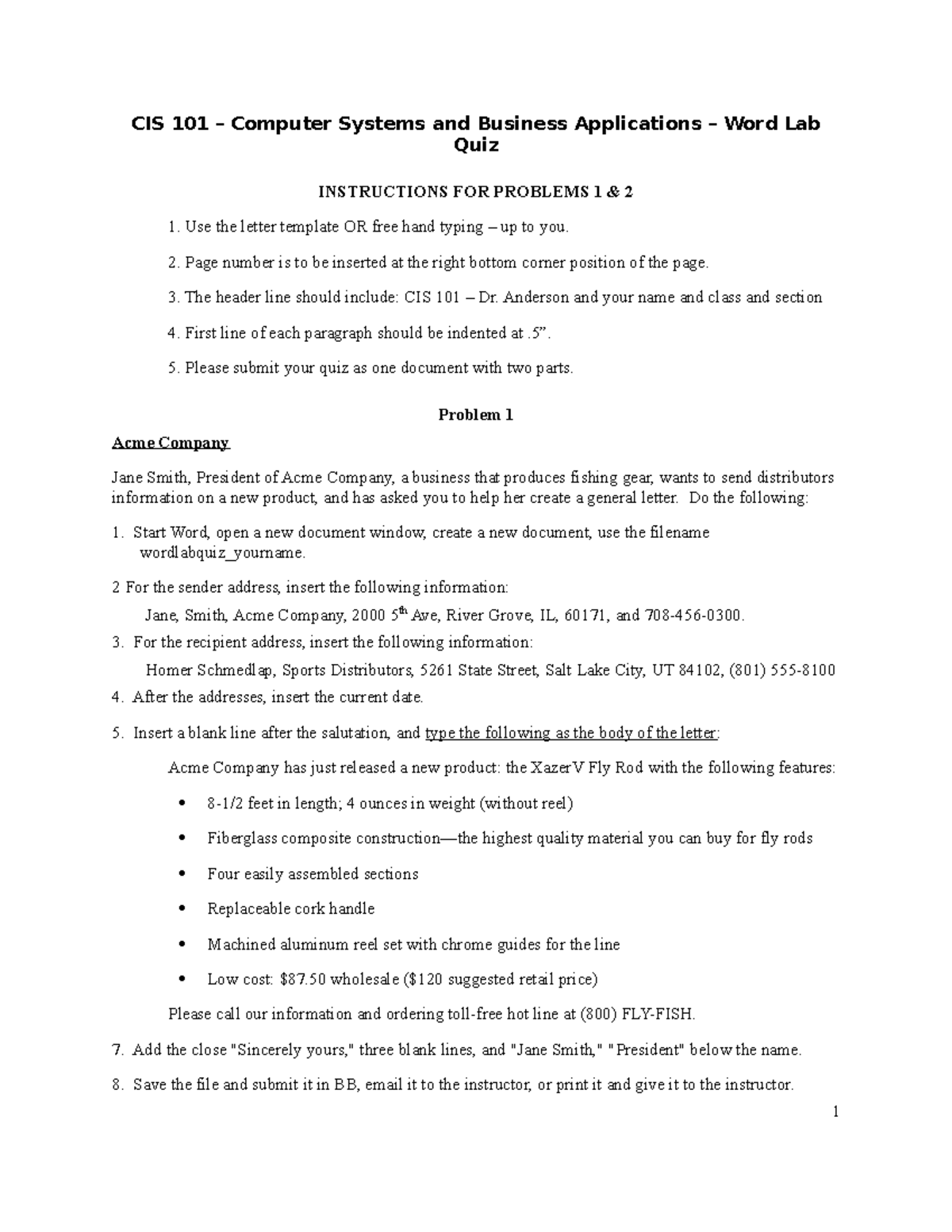 AAATriton CIS101 Lab Quiz Word4 - CIS 101 – Computer Systems and Business Applications – Word ...