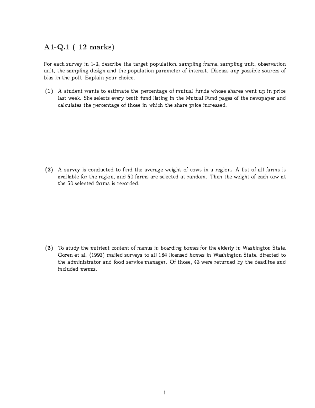Assignment-1-Question-1 for STA304 Surveys Sampling and Observational Data - A1-Q ( 12 marks ...