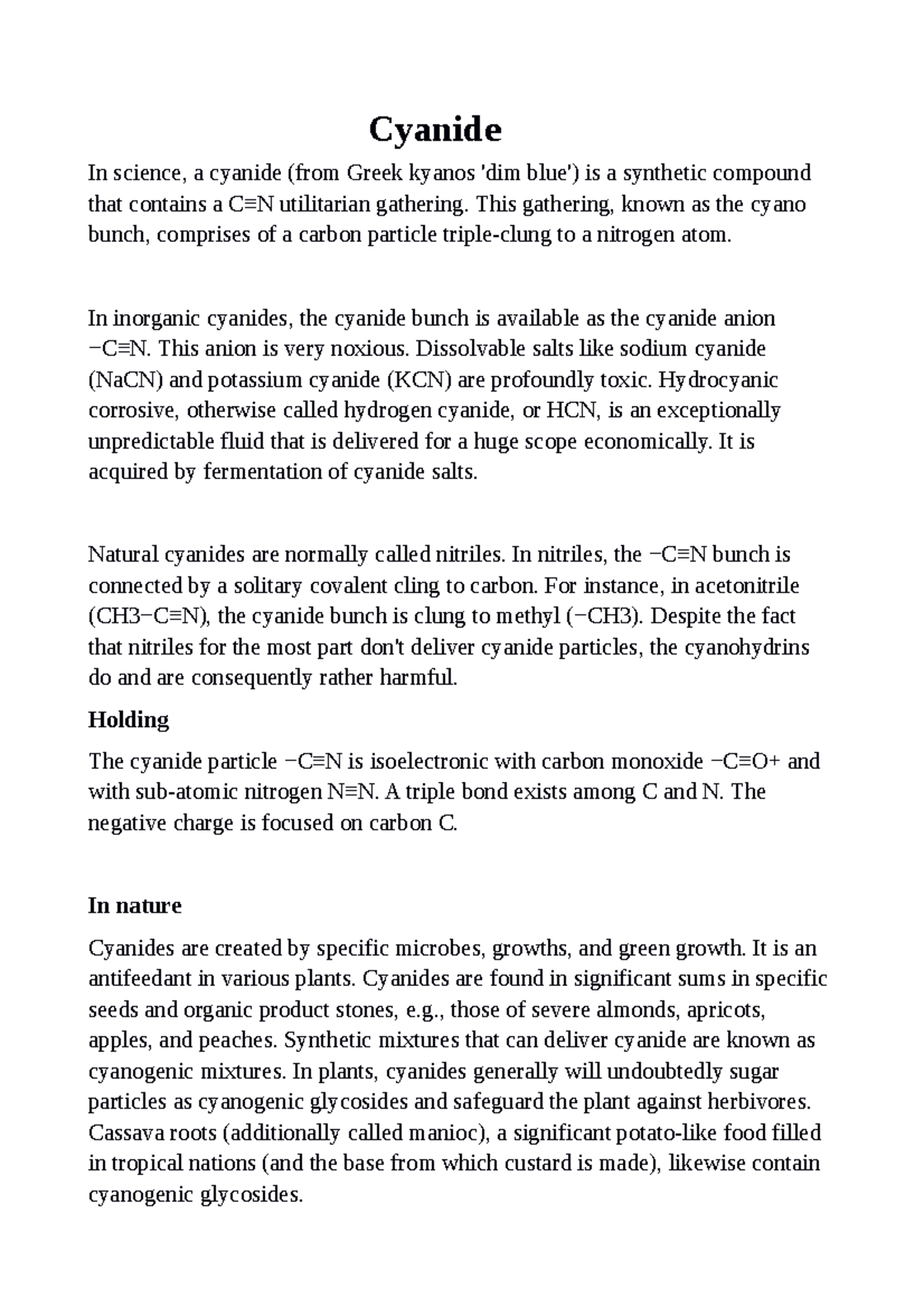 Cyanide - Ifah - Cyanide In science, a cyanide (from Greek kyanos 'dim ...